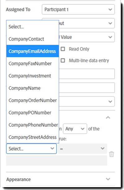 Setting form field show/hide conditions